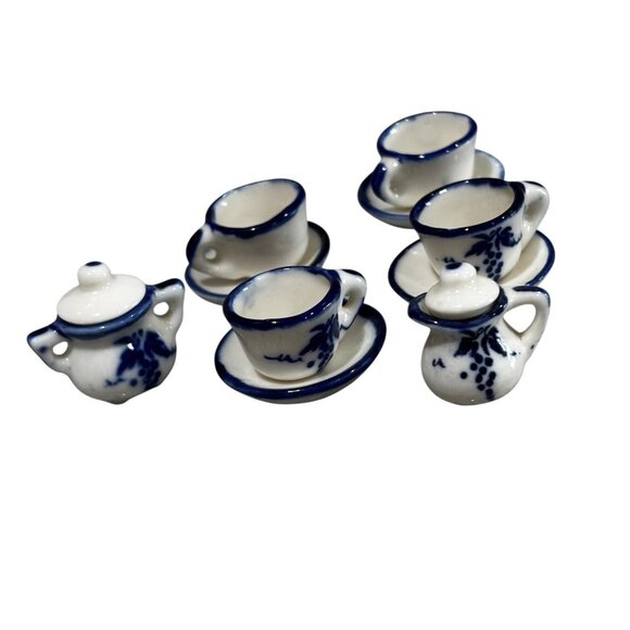 Unbranded | Accents | Vintage Tiny Miniature White Cobalt Blue Tea Set ...